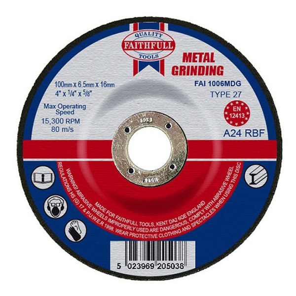 Metal Grinding Disc Dished 100 x 6.5 x 16mm Ref FAI1006MDG