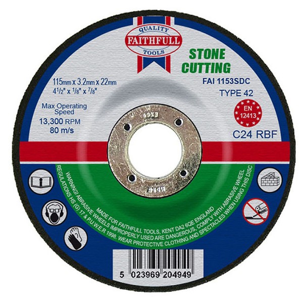 Stone Cutting Disc Dished 115 x 3.2 x 22mm Ref FAI1153SDC