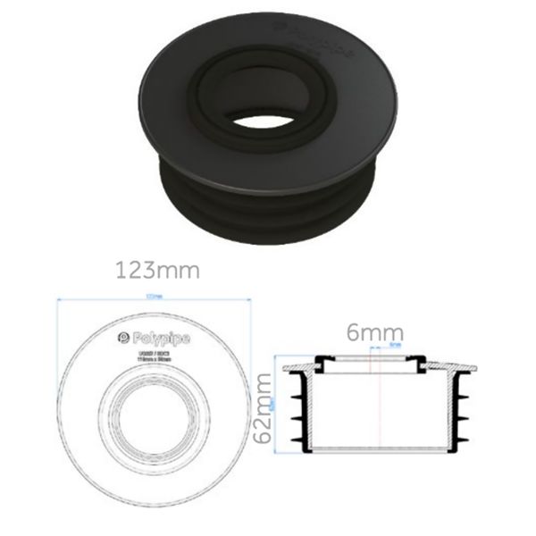 Polypipe In Floor Waste Adaptor To 50mm Waste Pipe 110mm Ref UG257