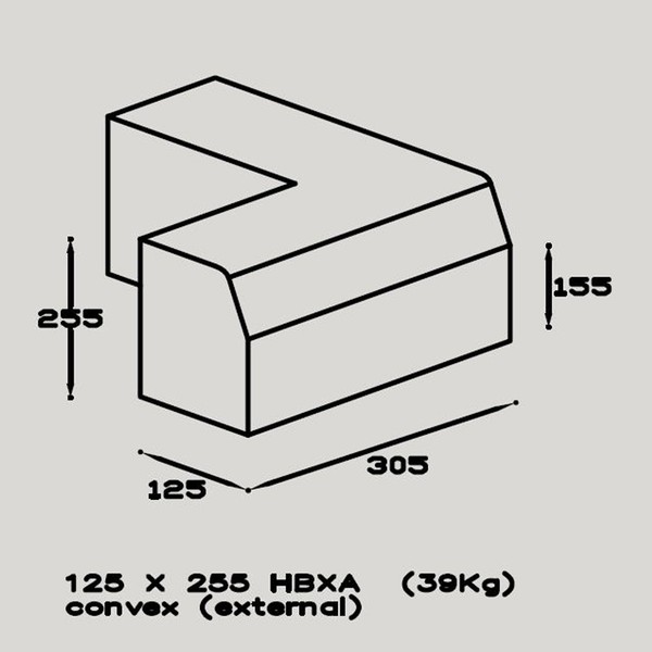 Angle Kerb Half Battered 125 x 255mm External HBXA Ref RK5100000