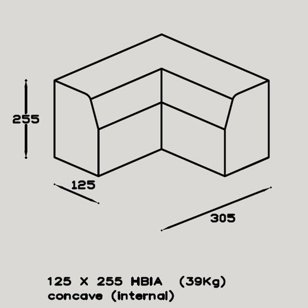 Angle Kerb Half Battered 125 x 255mm Internal HBIA Ref RK5100100