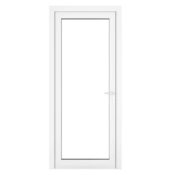 uPVC White Clear Single Door Full Glass Left hand Open In 840mm x 2090mm